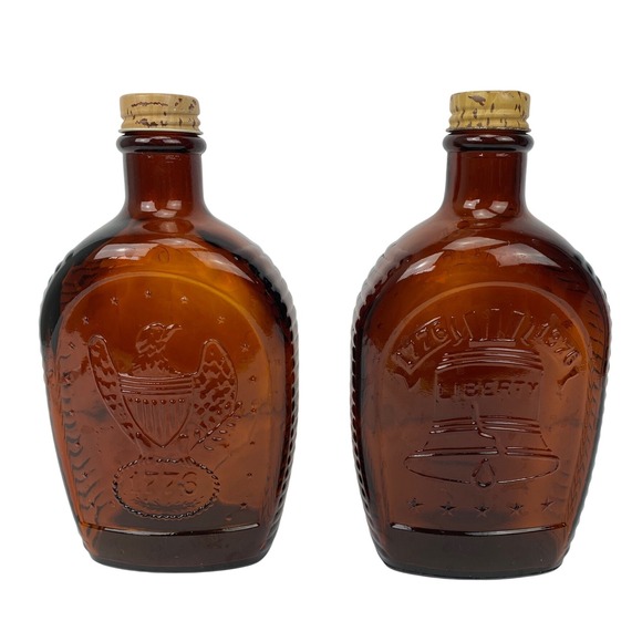 Accents | Vintage 1776 Liberty Bell Eagle Amber Glass Bottles With Cork ...